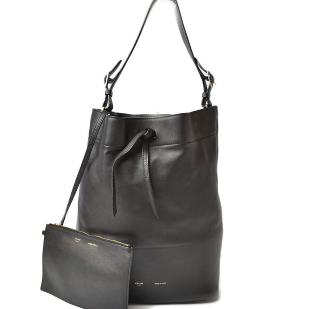 Celine Bag Drawstring Celine Seau Leather Black - Gem